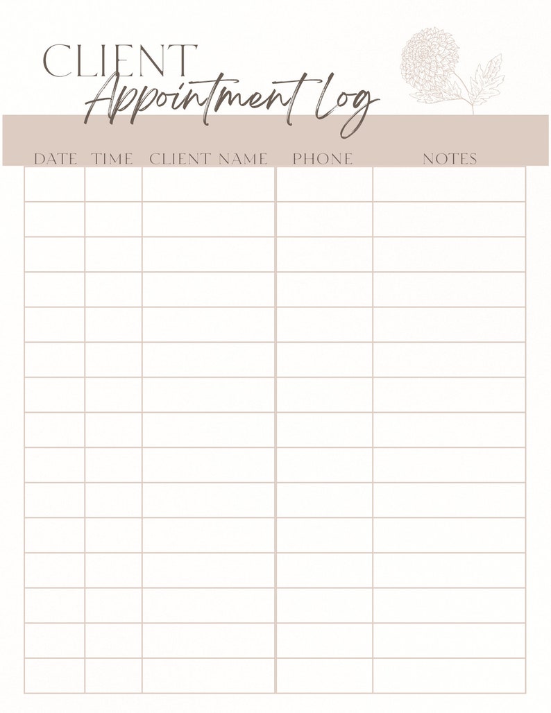 Client Appointment Log, Client Info Schedule Tracker, Planner for ...