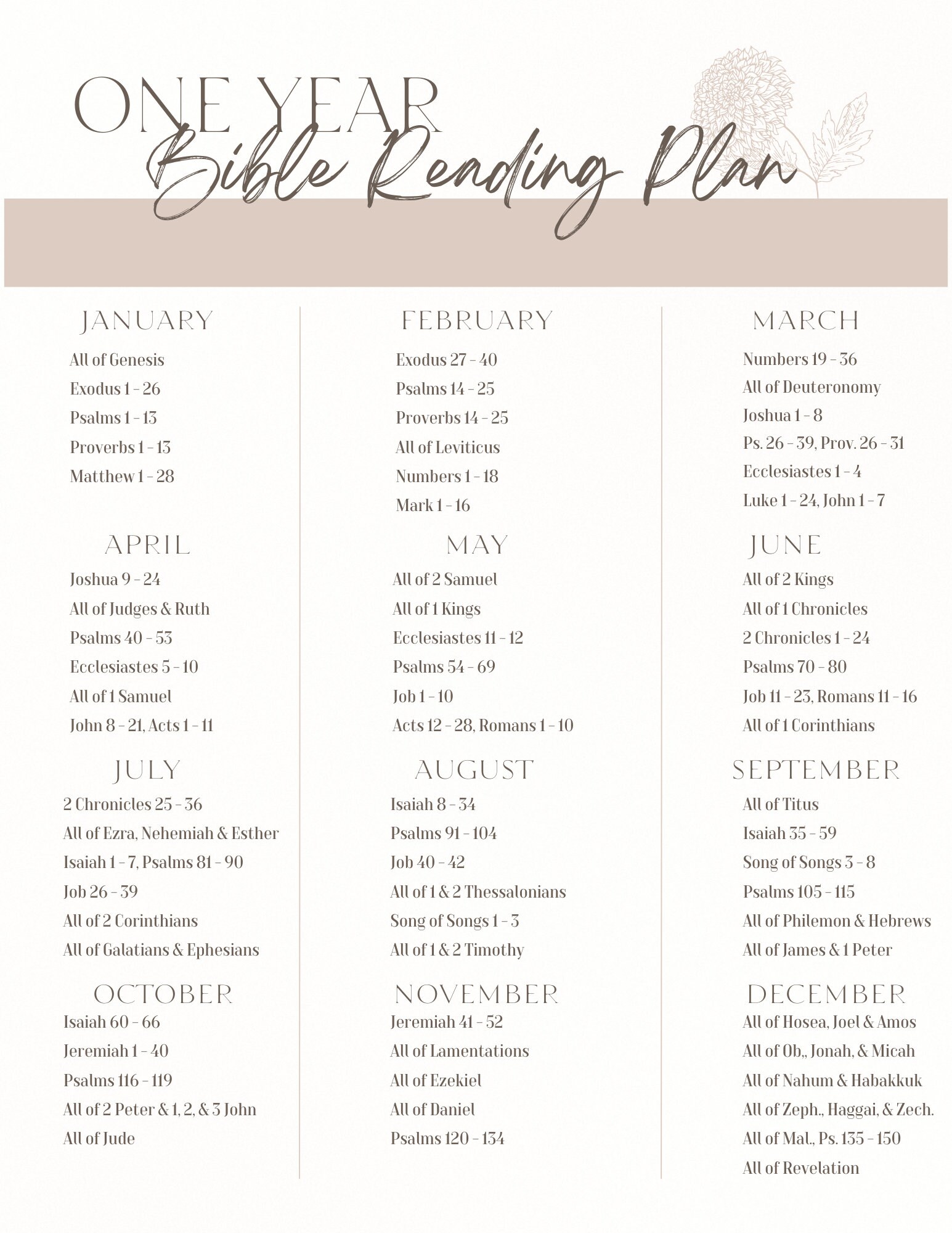 Bible One Year Reading Plan, Read the Whole Bible in a Year, 365 Days ...