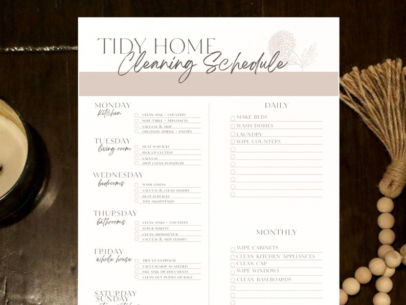 Weekly Cleaning Schedule, Printable Daily Cleaning Routine, Tidy Home Checklist Plan, Clutter ...