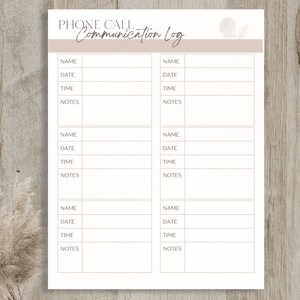 Phone Call Log, Editable Printable Communication Log, Fillable Template ...