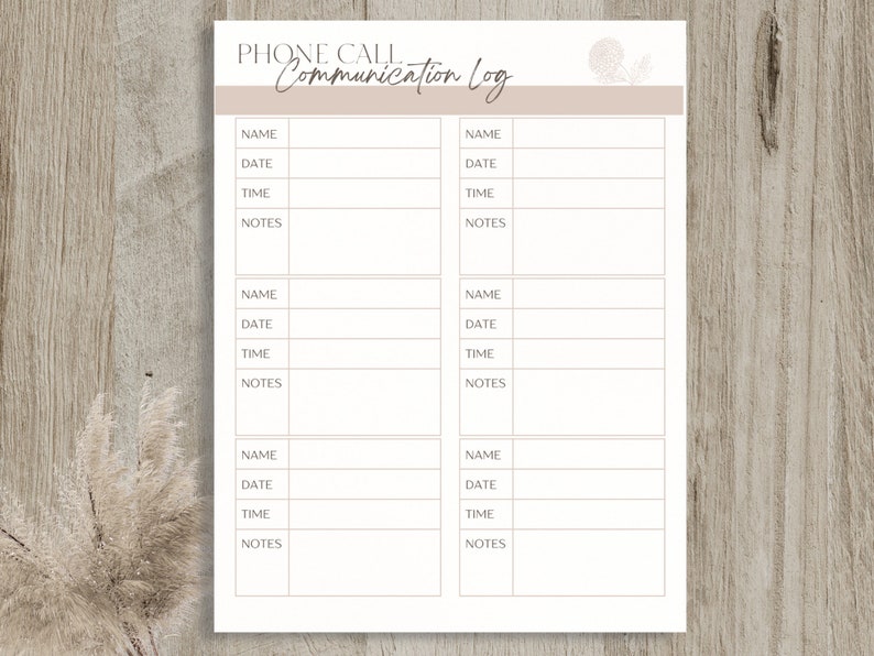 Phone Call Log, Editable Printable Communication Log, Fillable Template ...