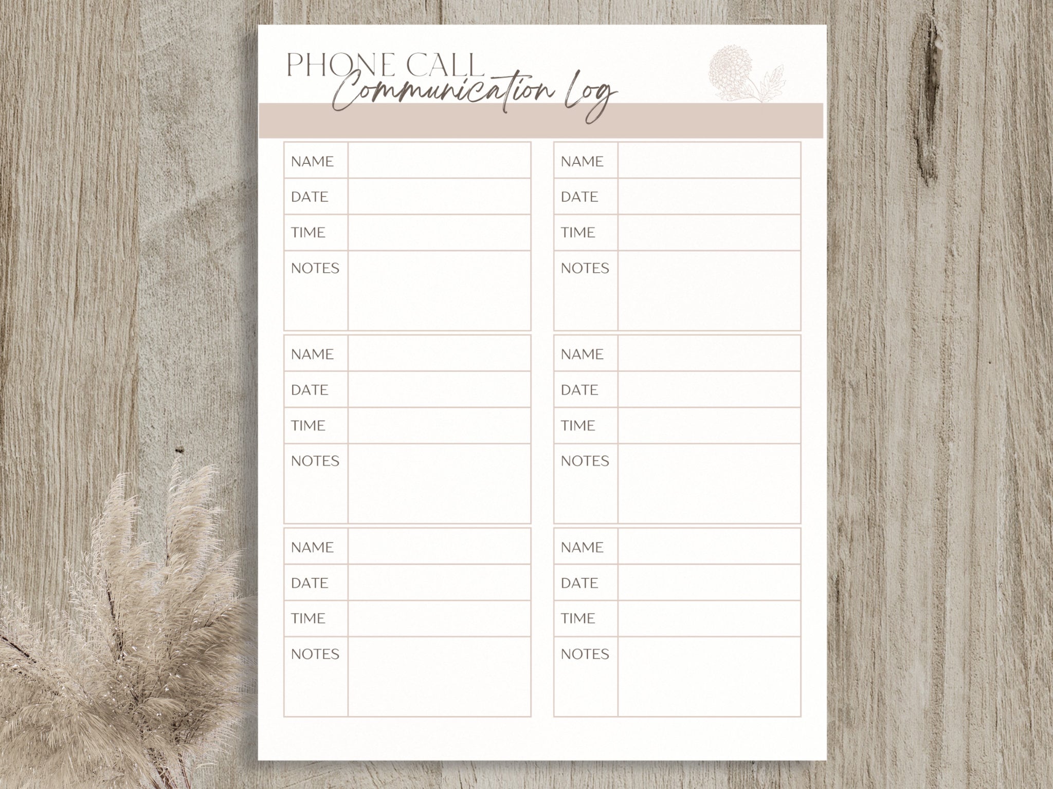 Phone Call Log, Editable Printable Communication Log, Fillable Template ...