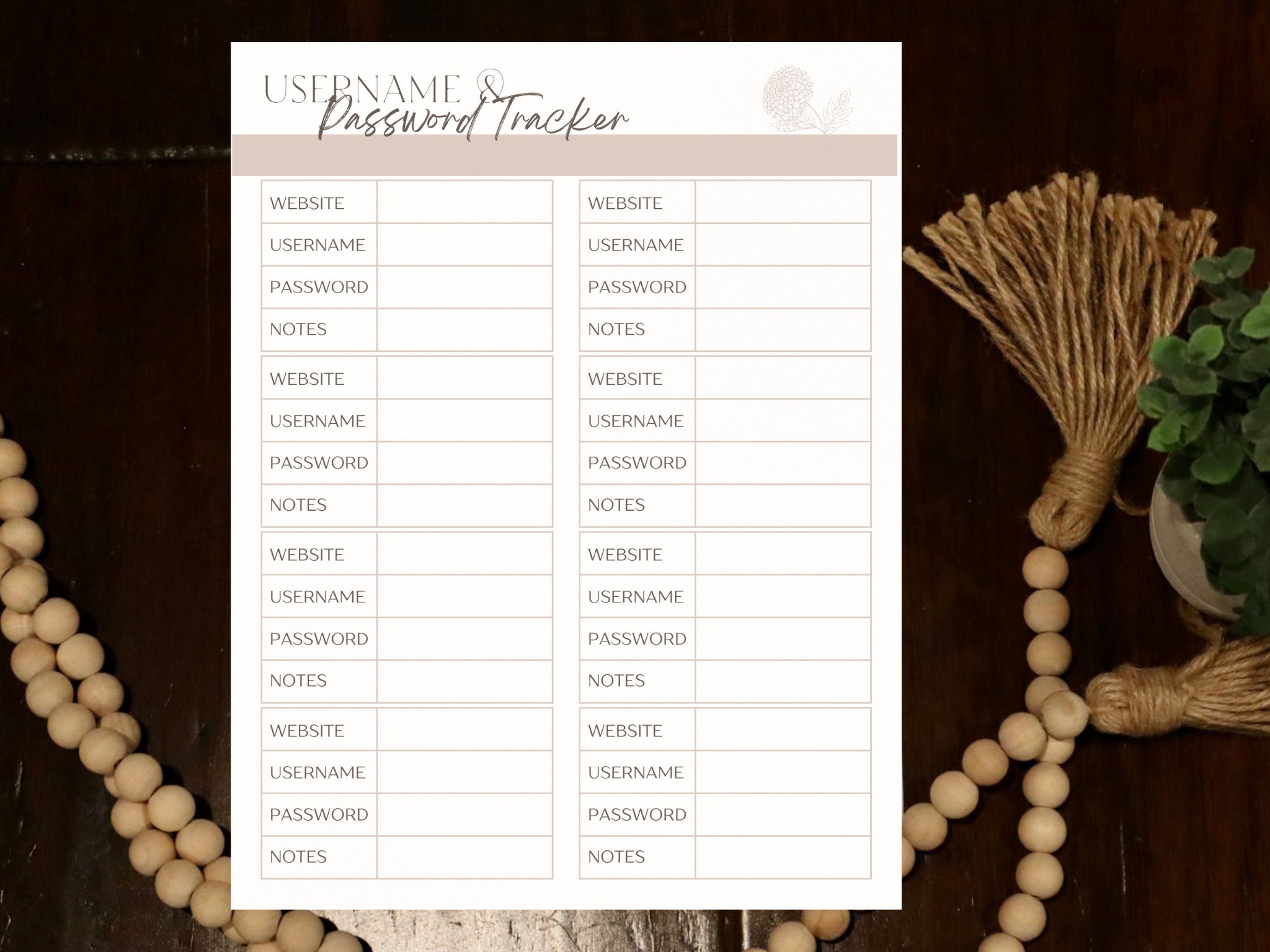 Printable Password Tracker, Username and Password Log, Password Keeper ...