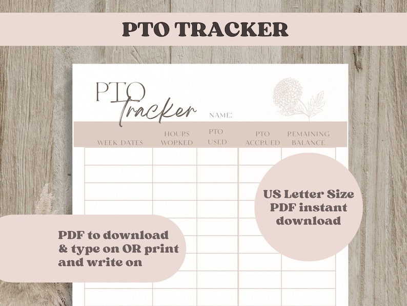 PTO Tracker Printable, Absence Tracker, Paid Time off Form, Employee ...