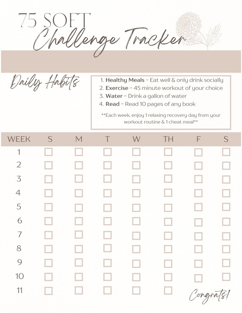 75 Soft Challenge Tracker, 75 Soft Notion Printable PDF, 75 Hard ...