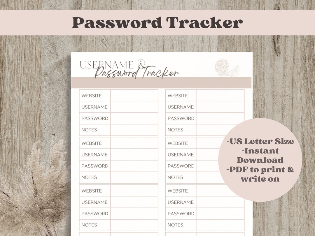 Printable Password Tracker, Username and Password Log, Password Keeper ...