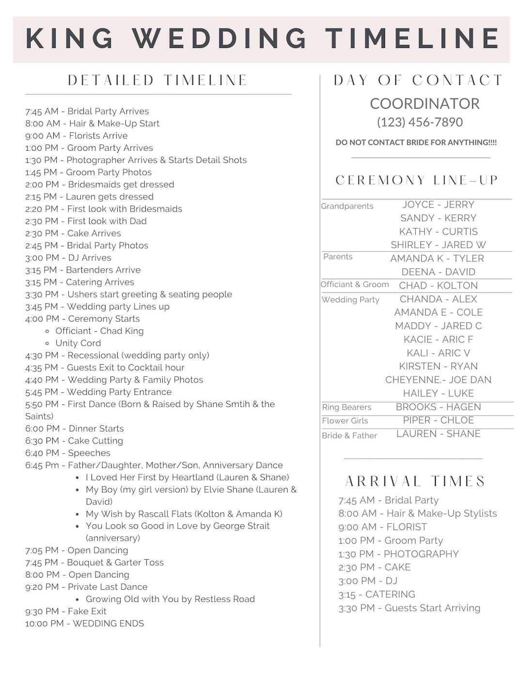 WEDDING TIMELINE TEMPLATE - Etsy Canada