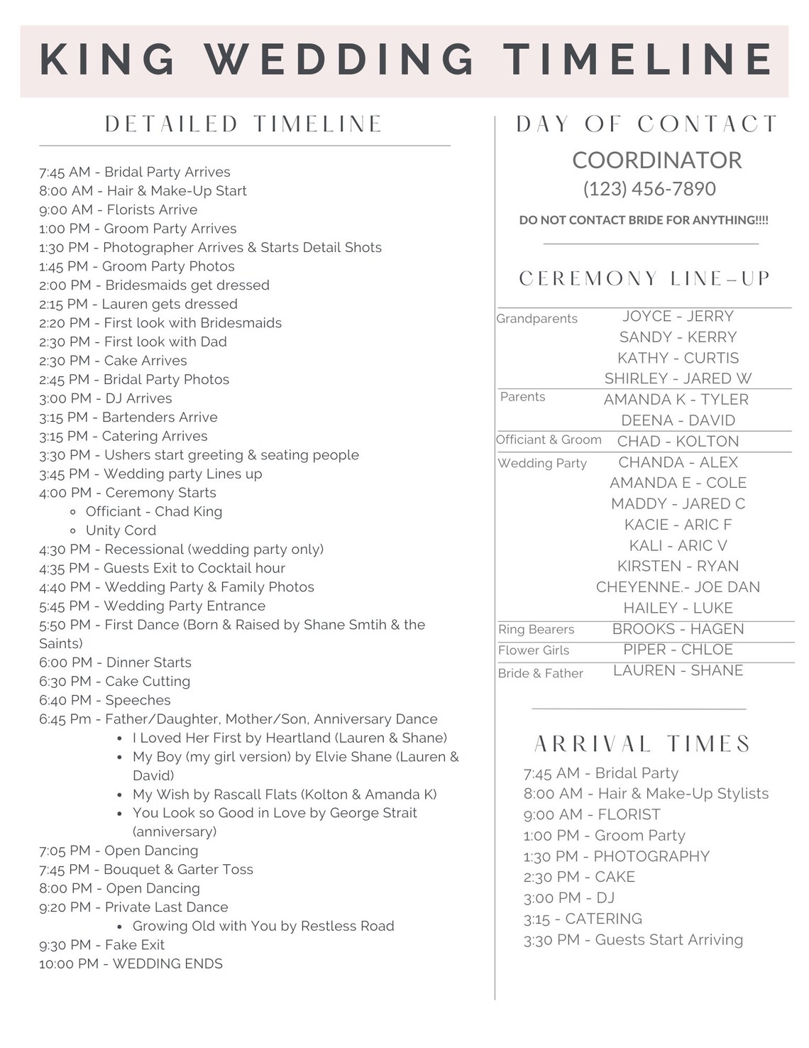 WEDDING TIMELINE TEMPLATE - Etsy Canada