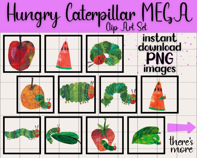 The Very Hungry Caterpillar Clip Art Set | Transparent PNG Digital ...