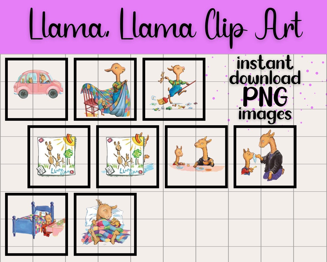 Llama Llama Red Pajama Clip Art Set Transparent PNG Digital Download ...
