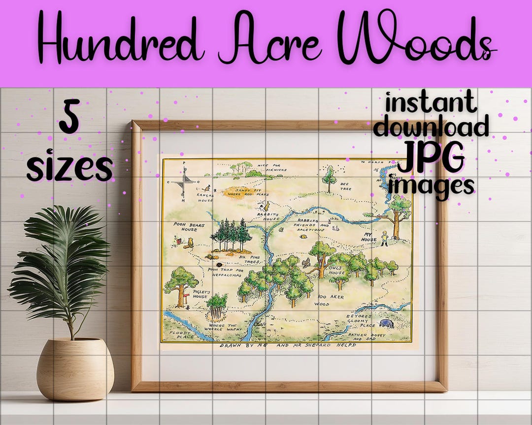 Winnie the Pooh Map Print | 5 Sizes JPG Digital Download| Hundred Acre ...
