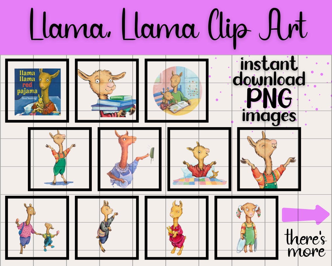 Llama Llama Clip Art Set | Transparent PNG Digital Download Printable ...