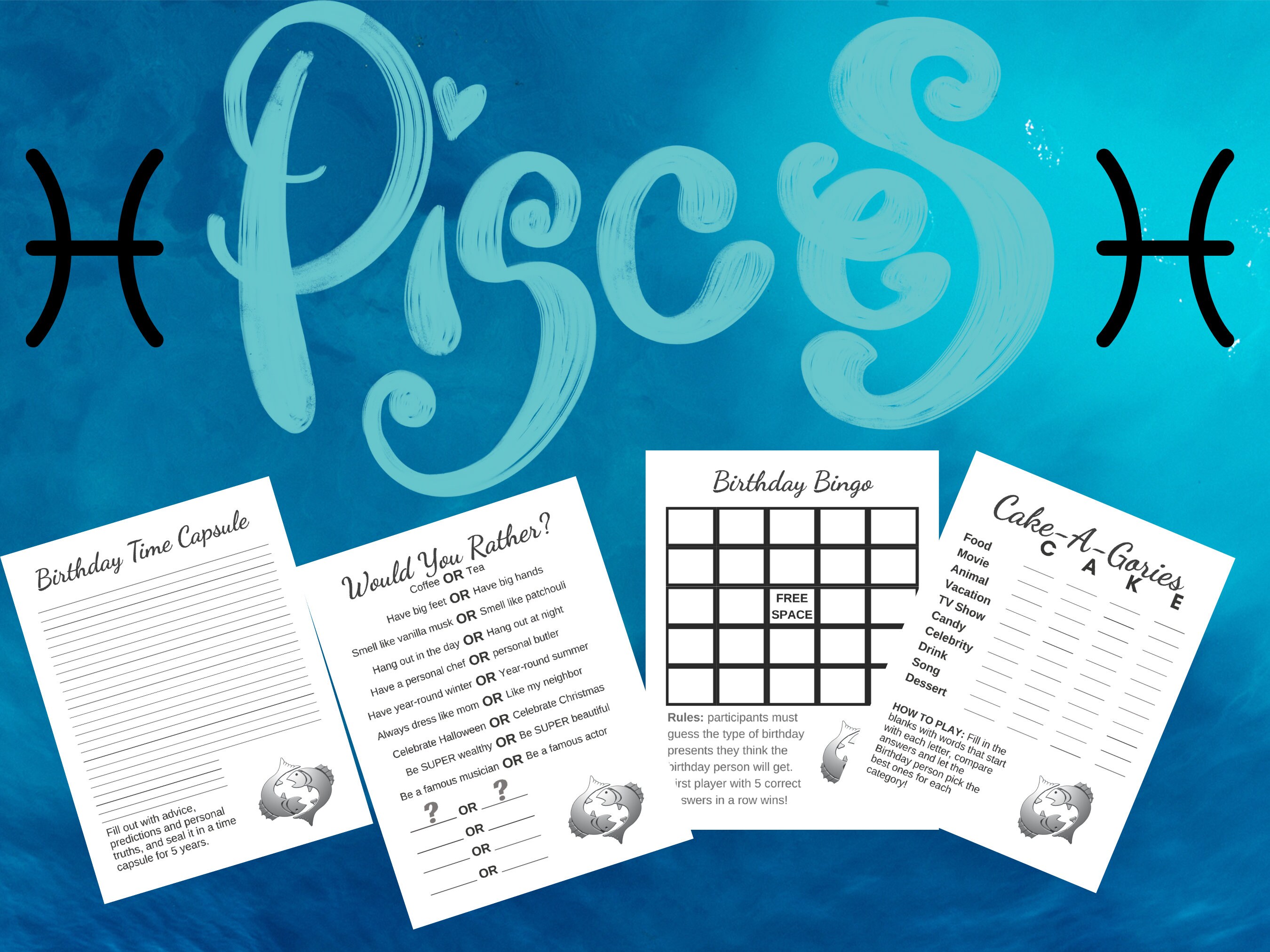 12 Printable Pisces Birthday Party Games Including Printable Banners ...