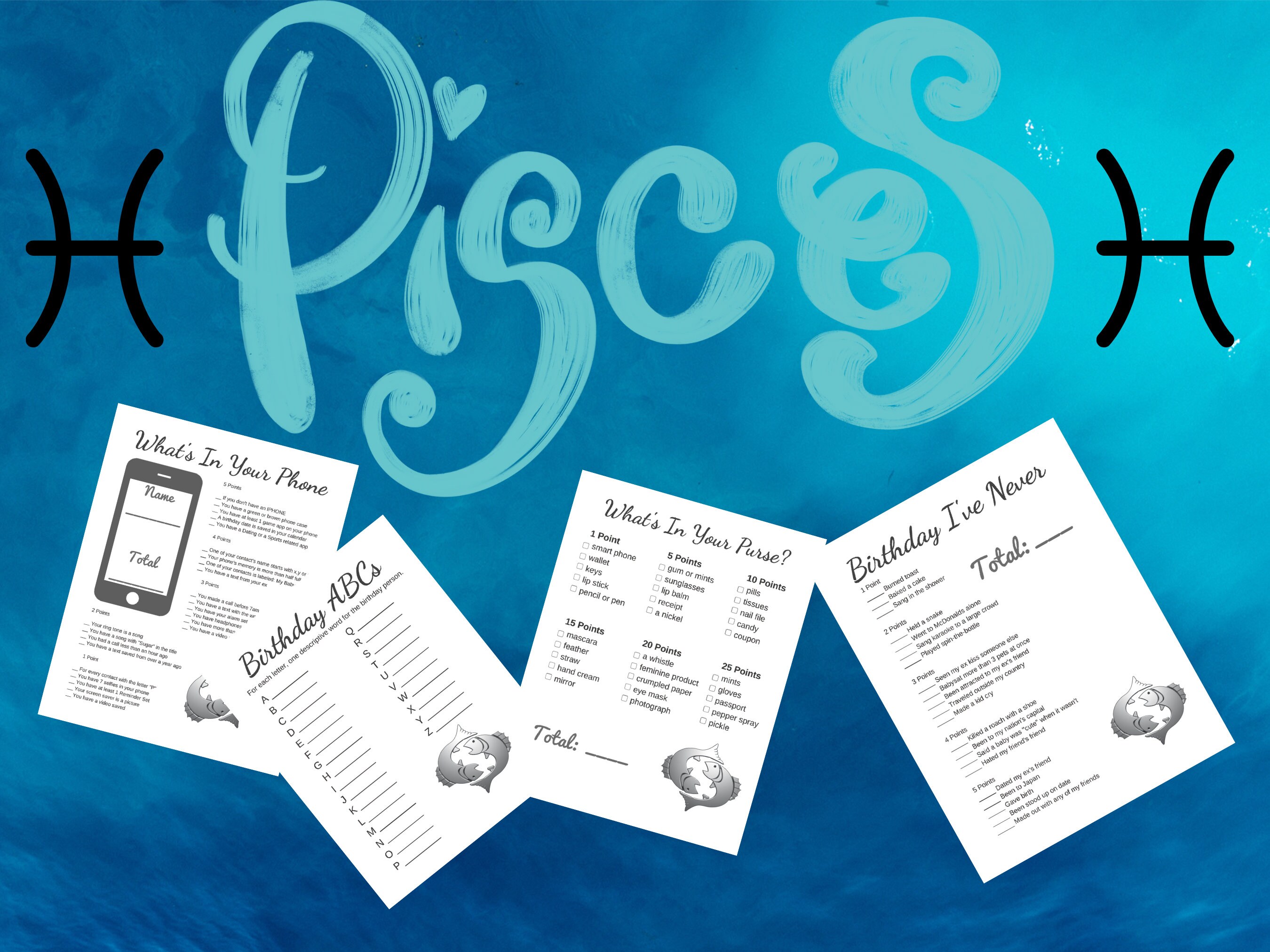 12 Printable Pisces Birthday Party Games Including Printable Banners ...
