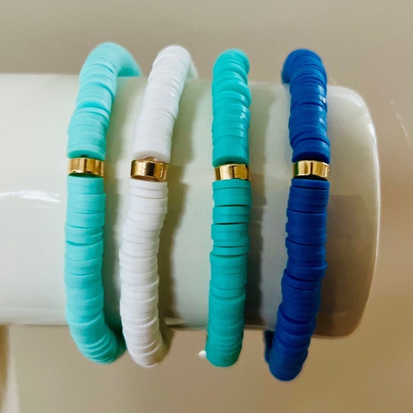 Blue Heishi Bead Bracelets | Gold Heishi Bracelet | Heishi Bracelet | Aesthetic Bracelet | Clay ...