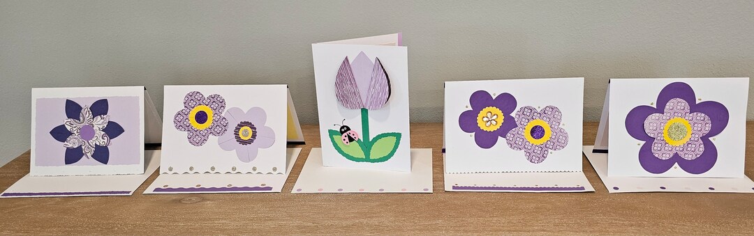 Handmade Purple Flower Cards 5 Pack - Etsy