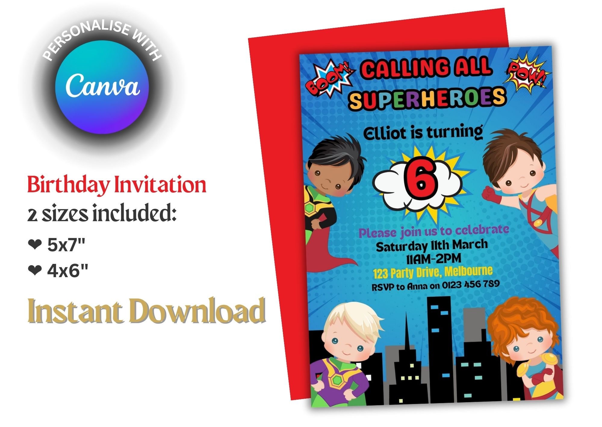 Editable Superhero Birthday Invitation Template | Superhero | Calling ...