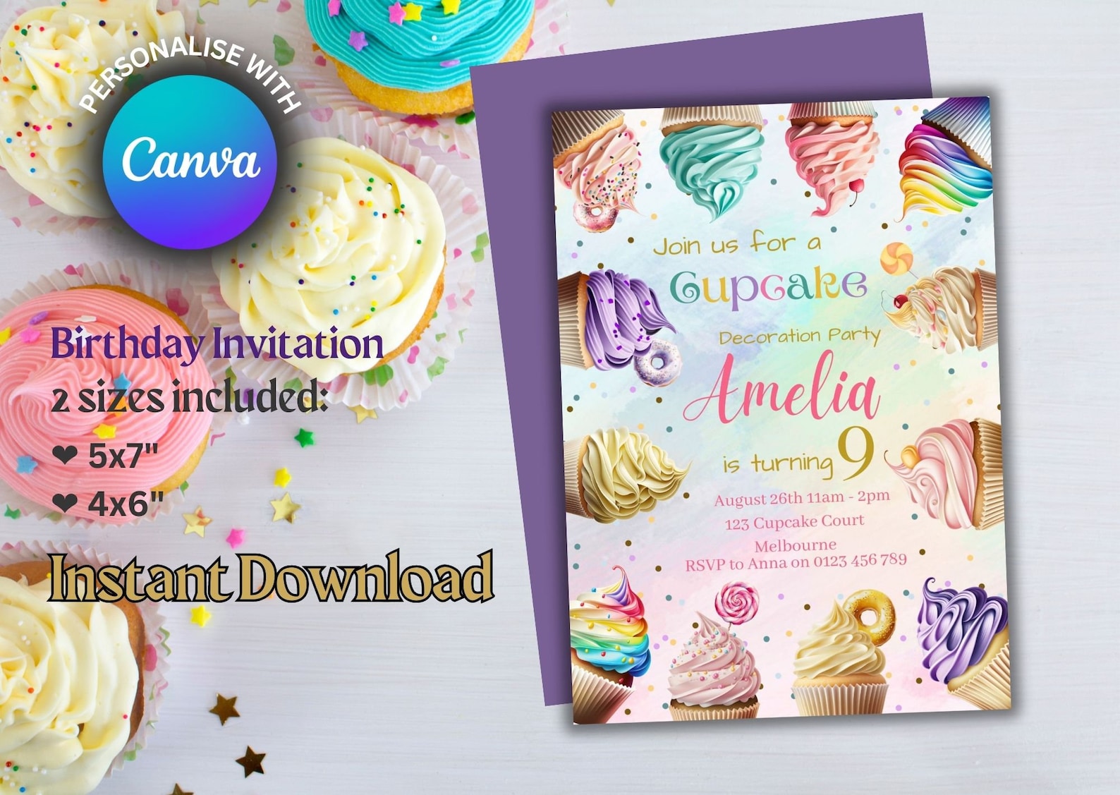 Editable Cupcake Birthday Invitation Template | Cupcake Decoration ...