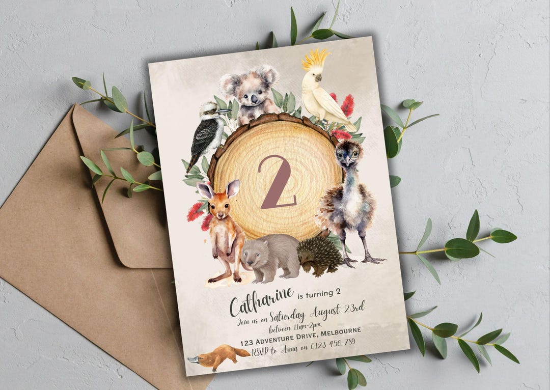 Editable Australian Animals Birthday Invitation Template | BOY GIRL ...
