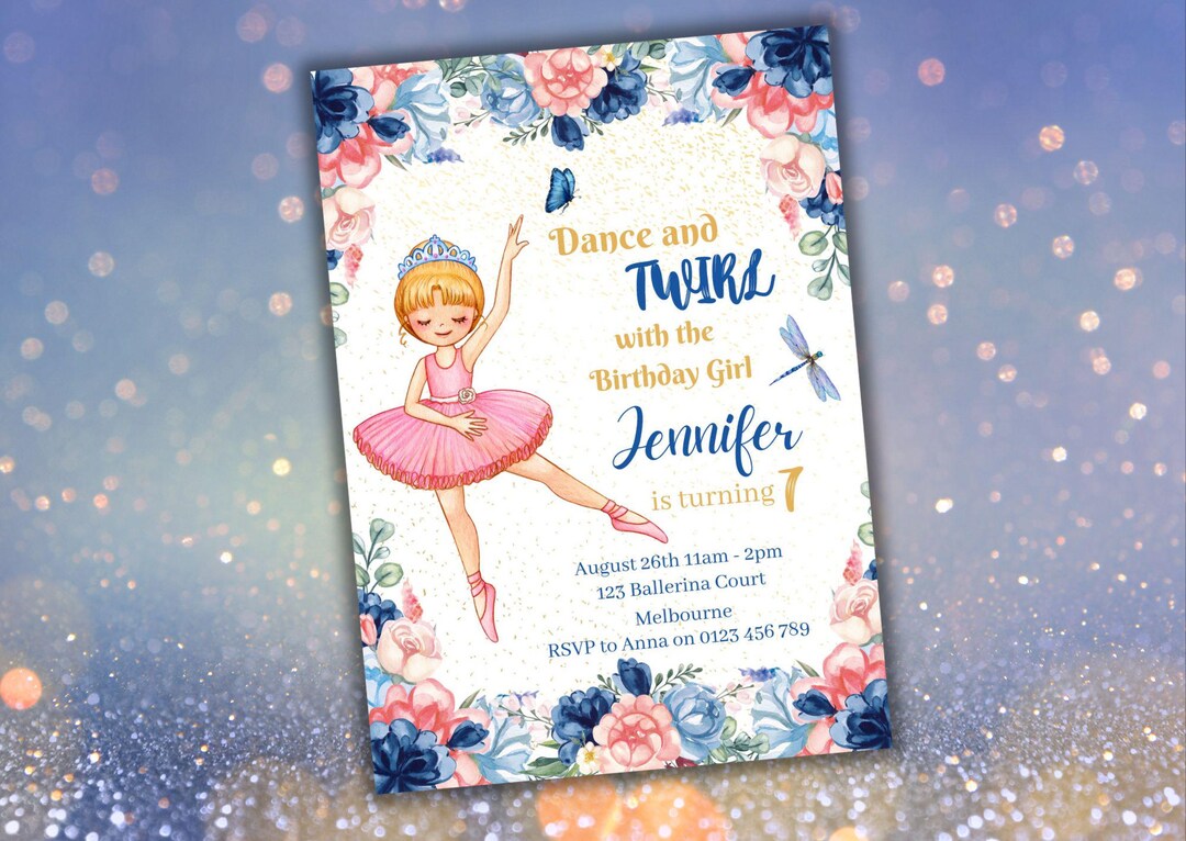 Editable Ballet Dancer Birthday Invitation Template | GIRL Birthday ...