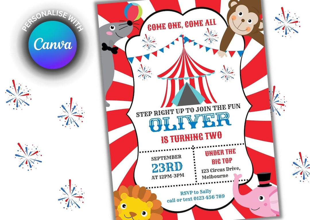 Invitación de cumpleaños editable DIY digital Circus 01 - Etsy México