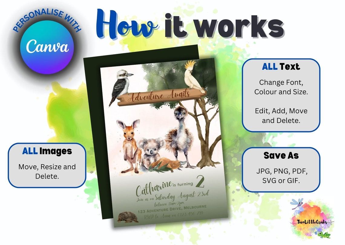 Editable Australian Animals Birthday Invitation Template | BOY GIRL ...