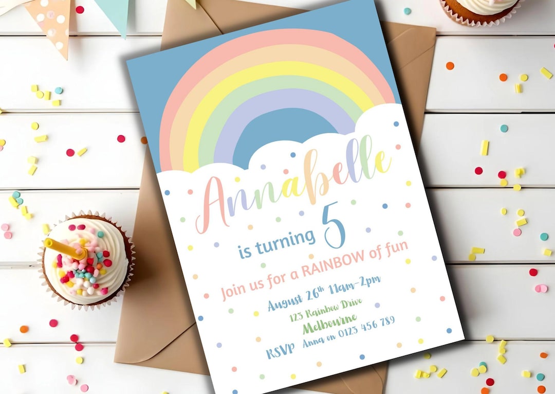 Editable Rainbow Birthday Invitation Template | Rainbow | Rainbow Party ...
