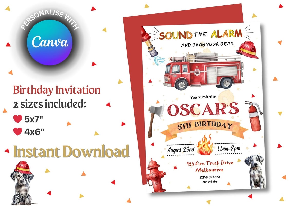 Editable Fire Truck Birthday Invitation Template | Fire Truck Party ...