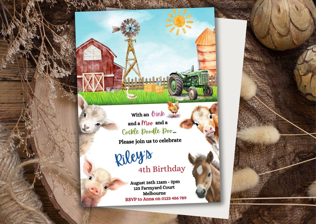 Editable Farm Animals Birthday Invitation Template | Barnyard Party ...