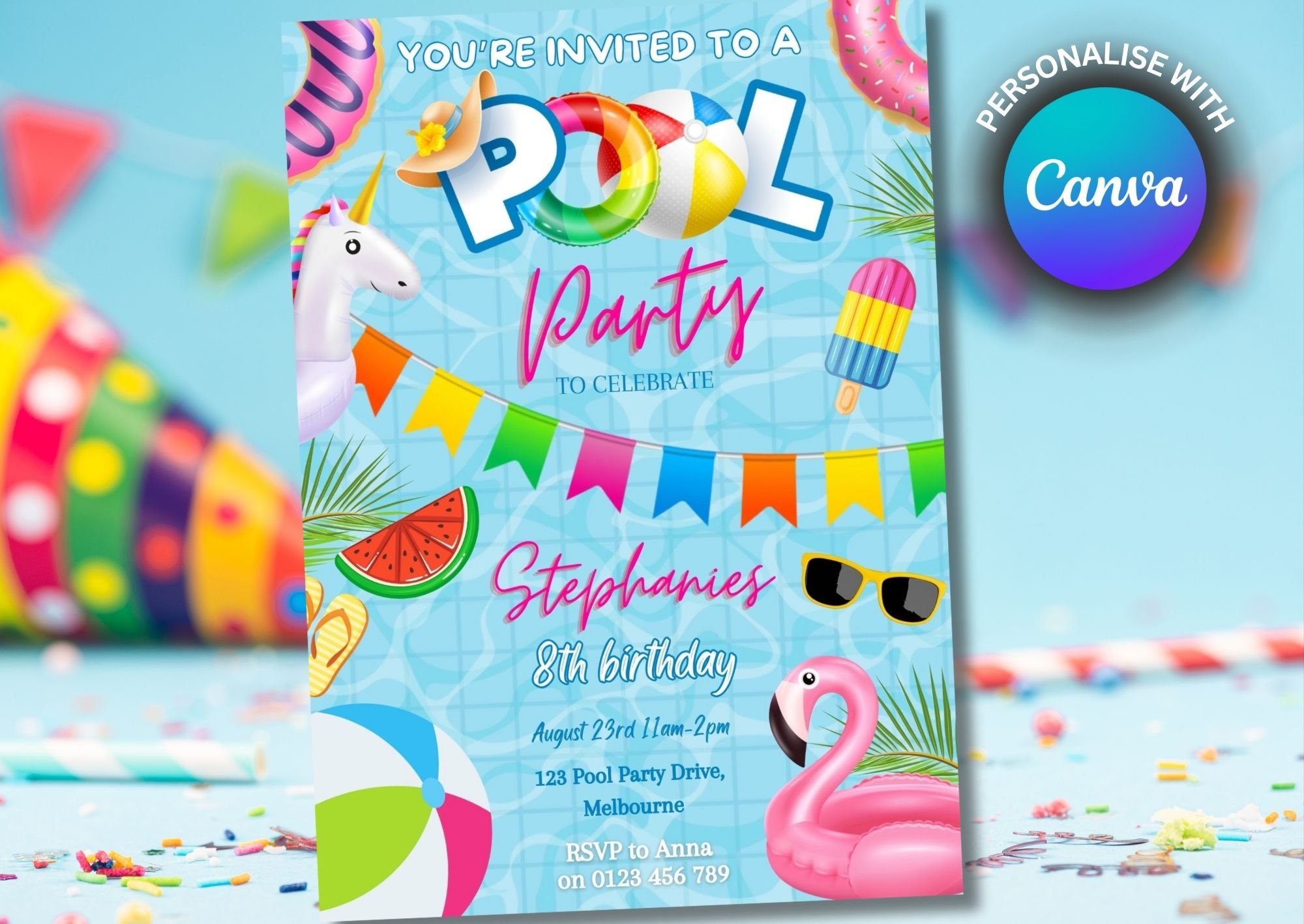 Pool Party 01 Birthday Invitation, Party Invitation, Pool Party ...