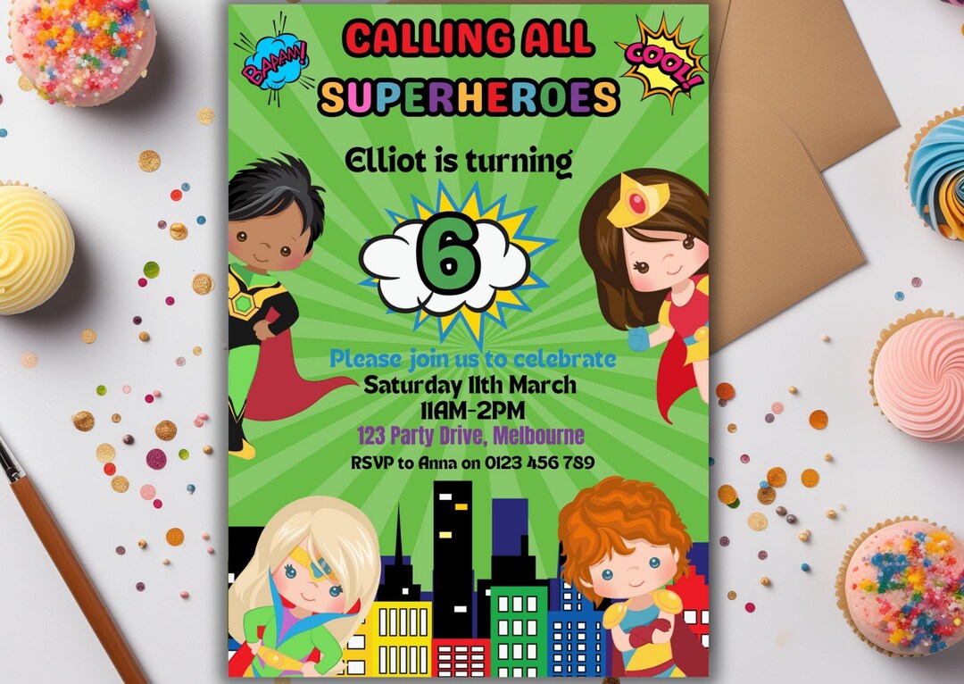 Editable Superhero Birthday Invitation Template | Superhero | Calling ...