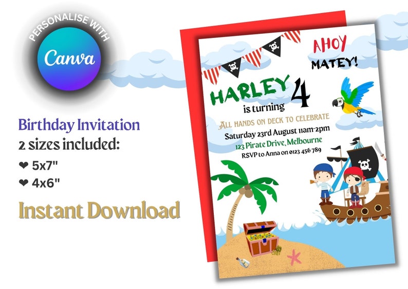 Editable Pirate Birthday Invitation Template | Ahoy Matey! | Pirate ...