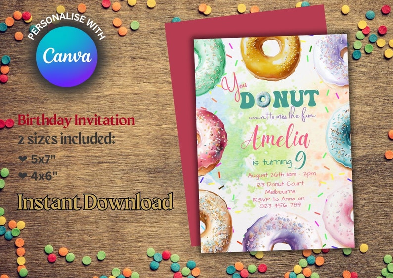 Editable Donut Birthday Invitation Template | You Donut Want to Miss ...