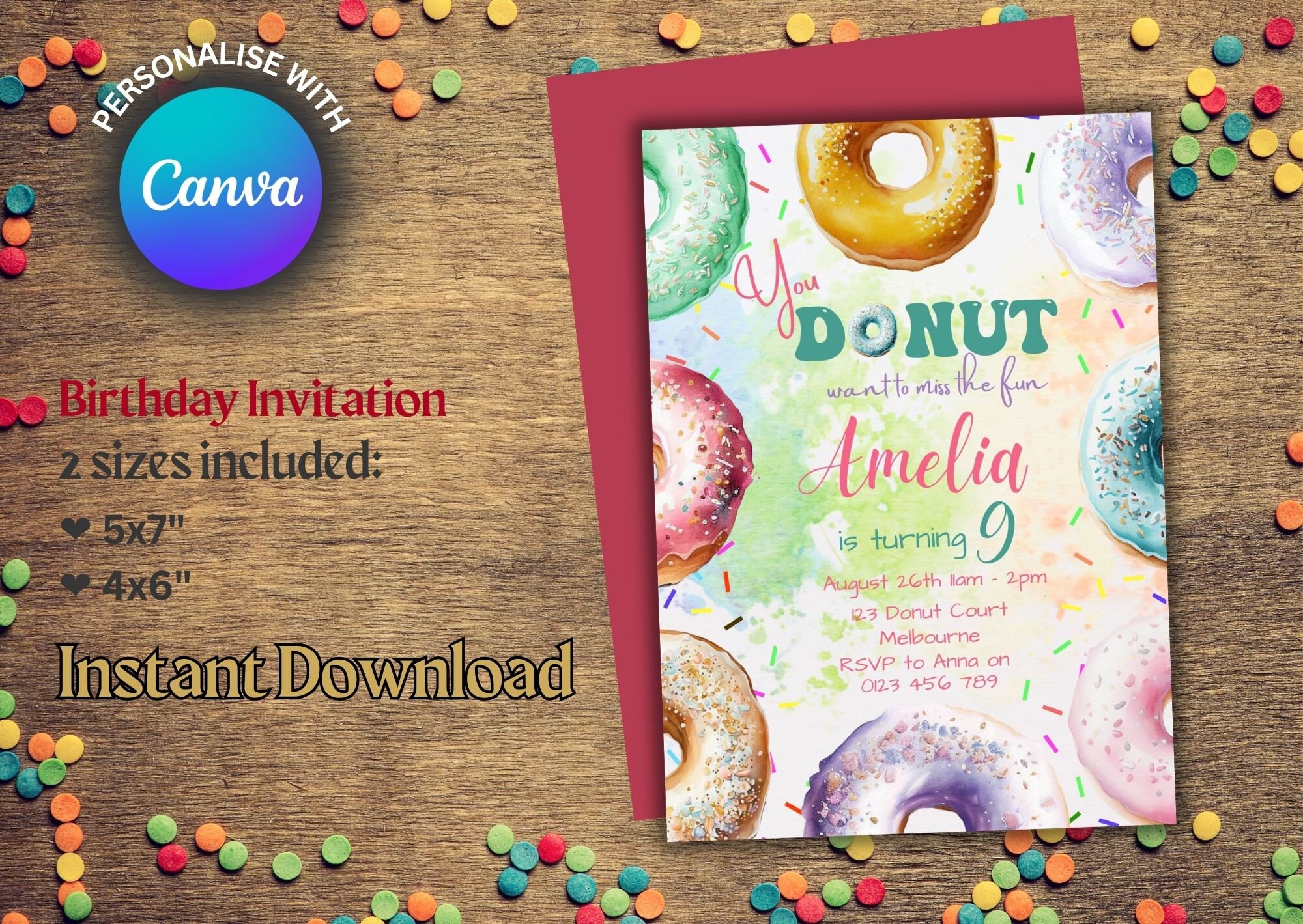 Donuts 03 Birthday Invitation, Donuts Party Invitation, Donuts Birthday ...