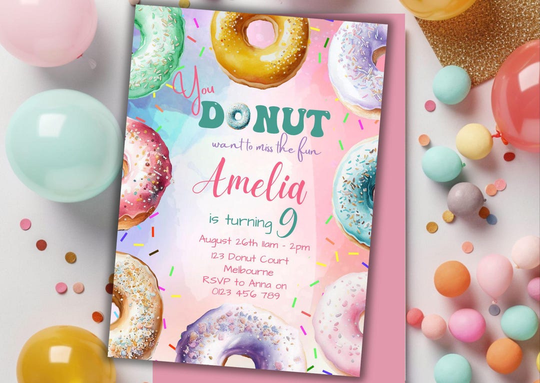 Editable Donut Birthday Invitation Template | You Donut Want to Miss ...