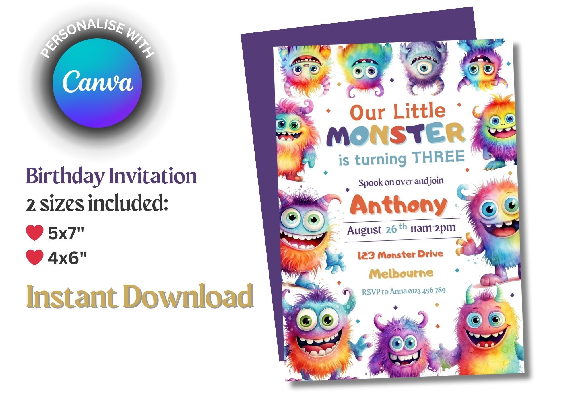 Editable Monster Birthday Invitation Template | Monster Party | Monster ...