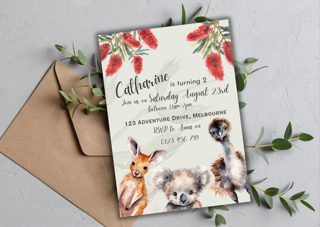 Editable Australian Animals Birthday Invitation Template | BOY GIRL ...
