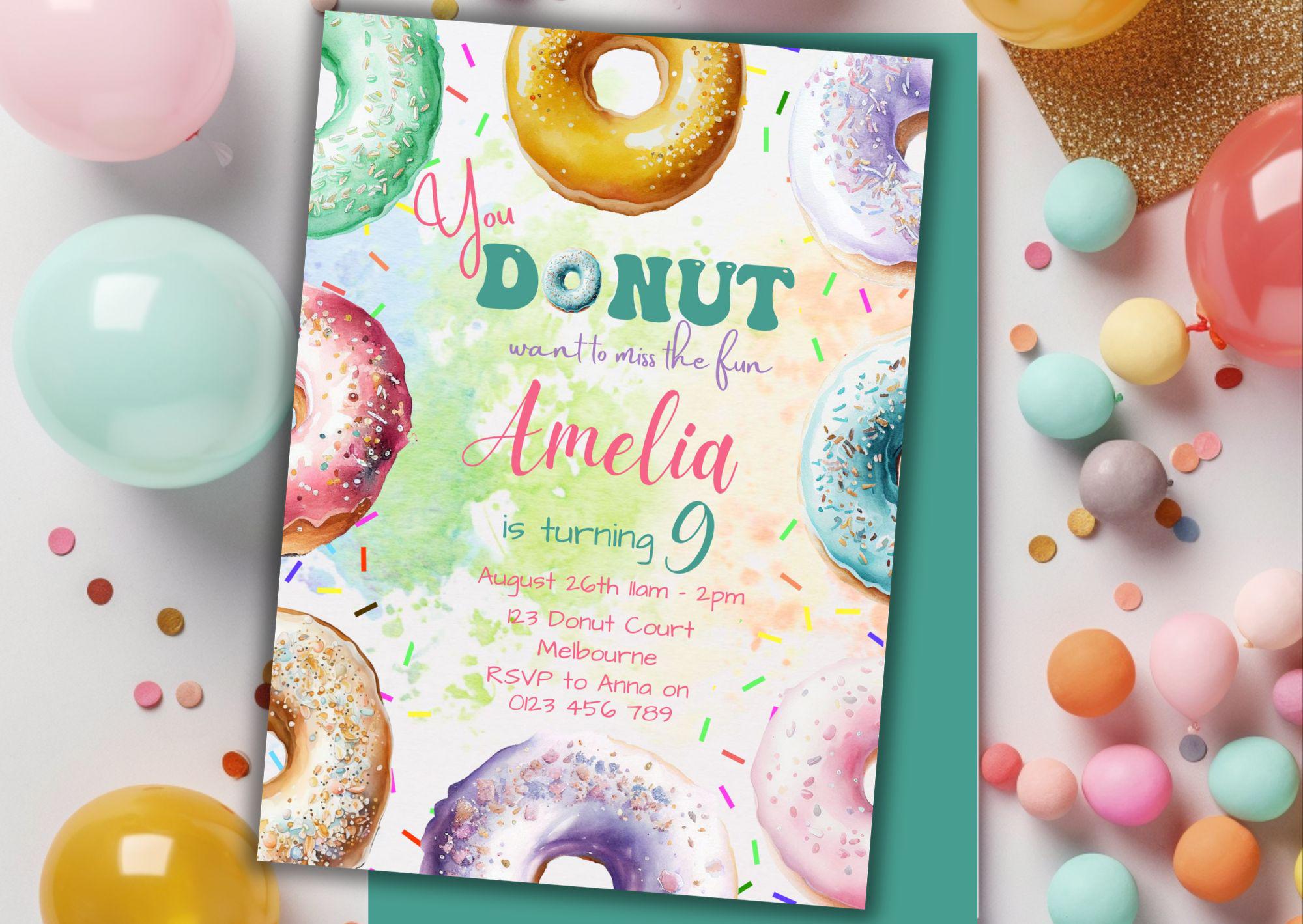 Editable Donut Birthday Invitation Template | You Donut Want to Miss ...