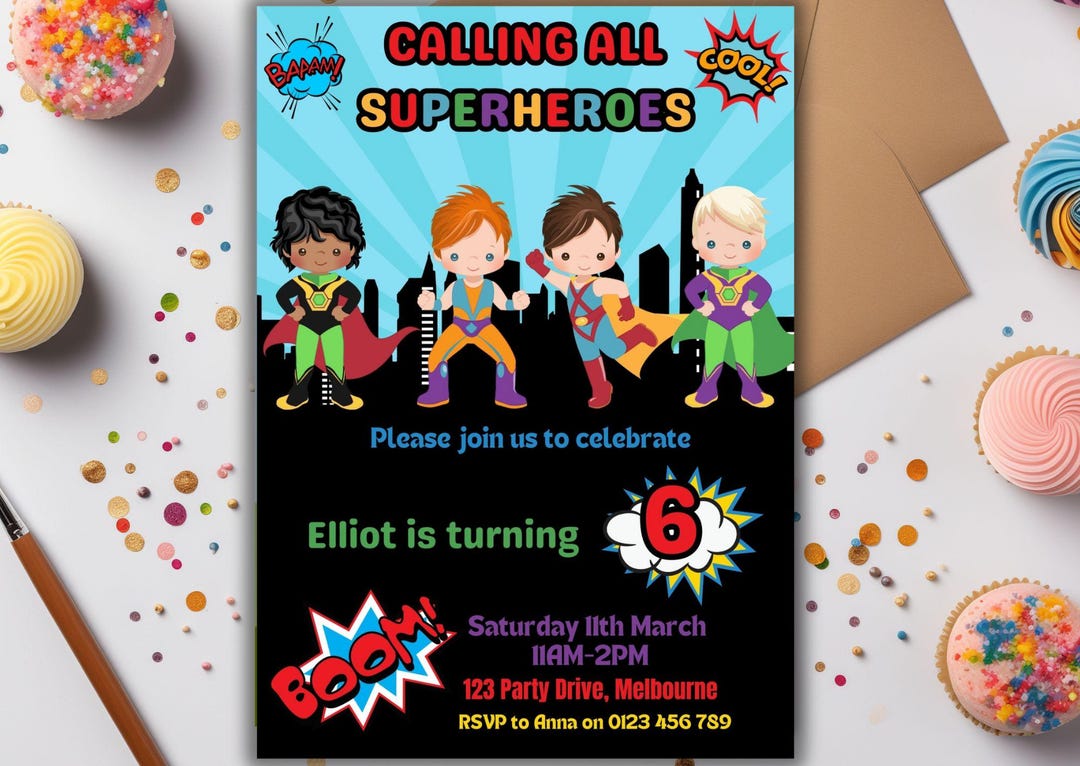 Editable Superhero Birthday Invitation Template | Superhero | Calling ...