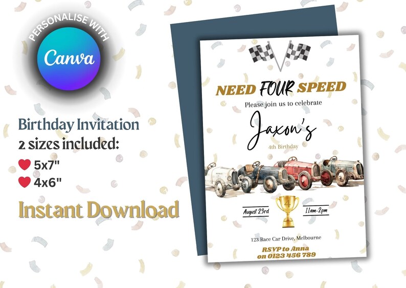 Editable Race Car Birthday Invitation Template | Vintage | Vintage Race ...