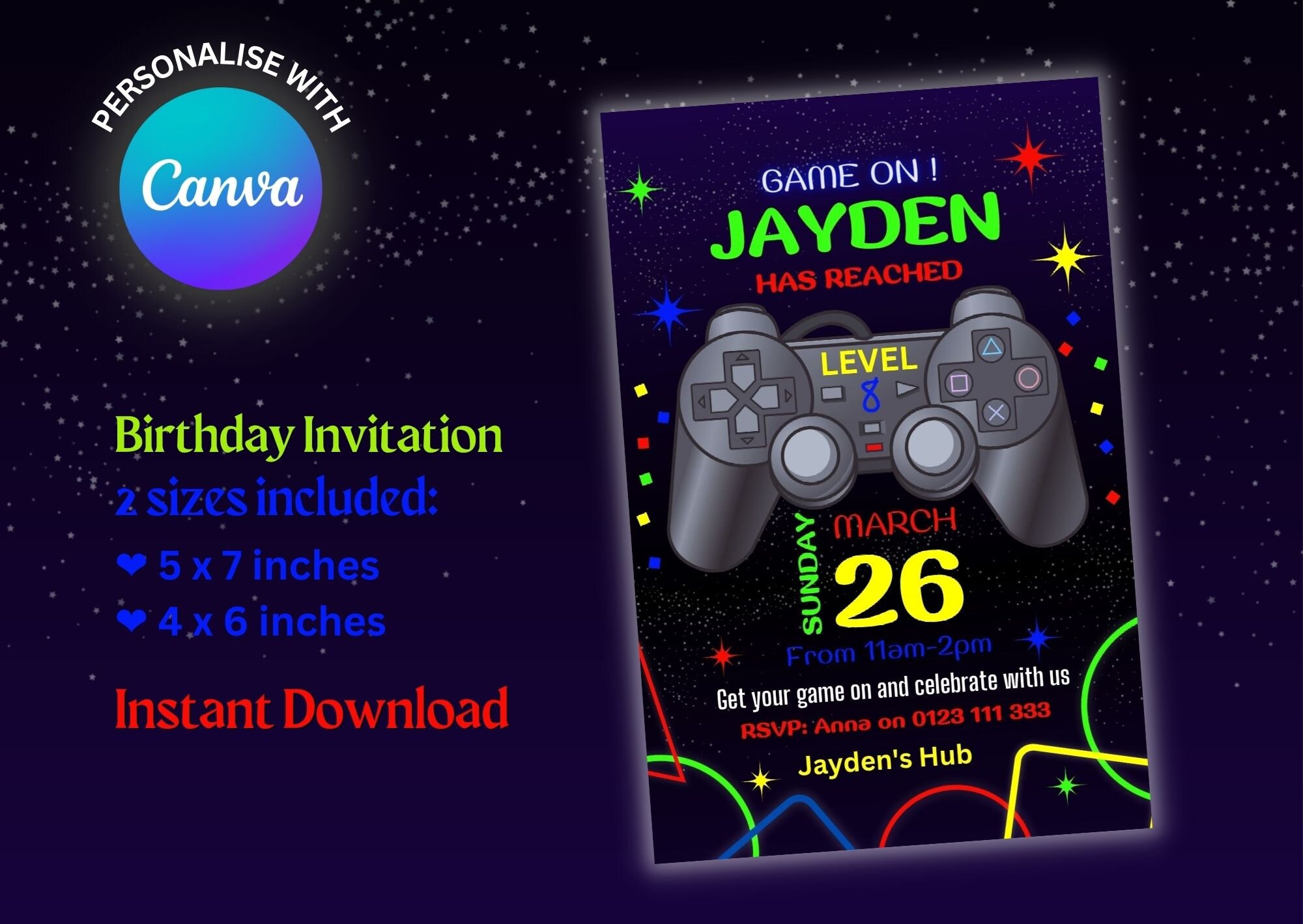Editable Playstation Birthday Invitation Template | Gaming Invitation ...