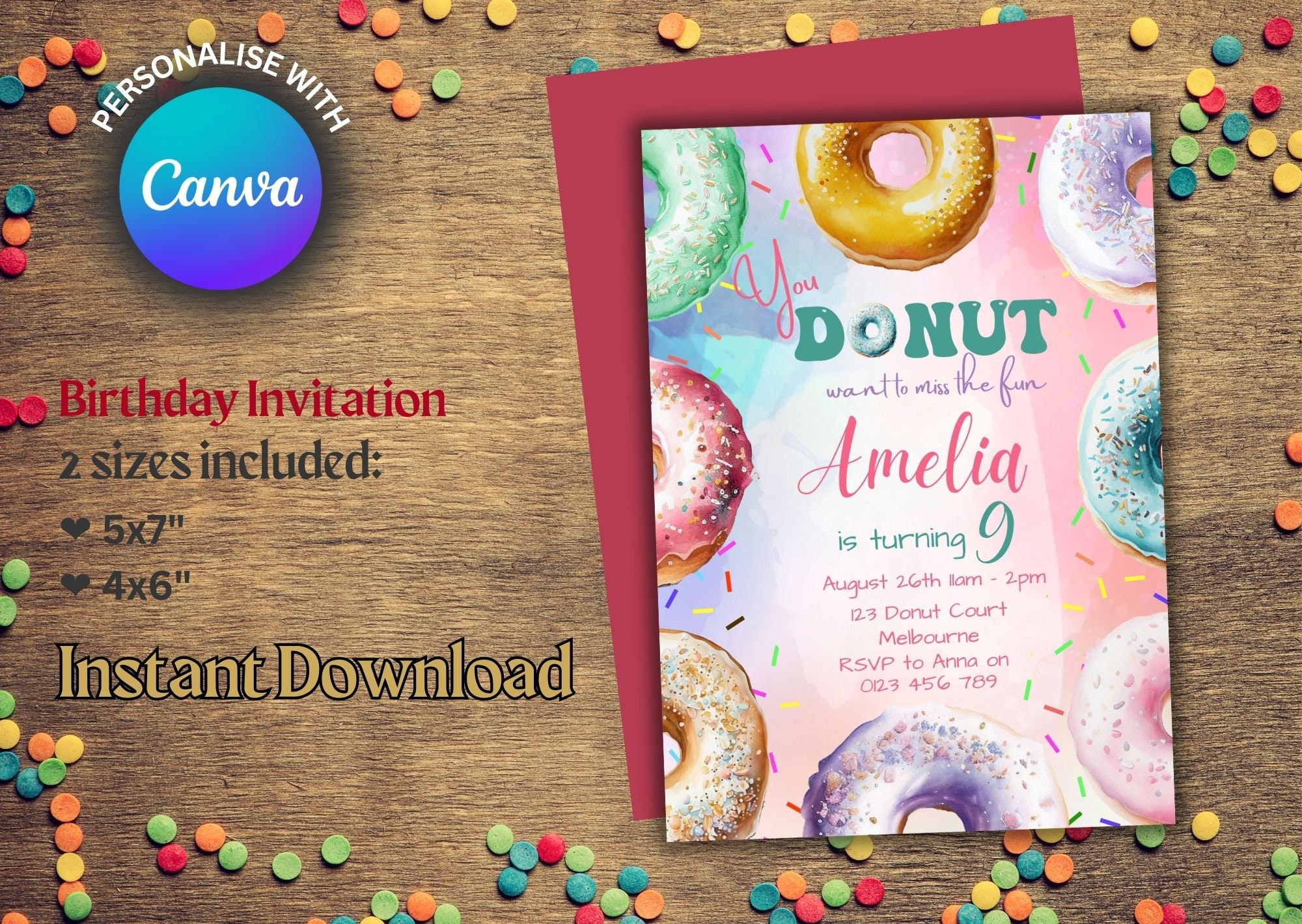 Editable Donut Birthday Invitation Template | You Donut Want to Miss ...