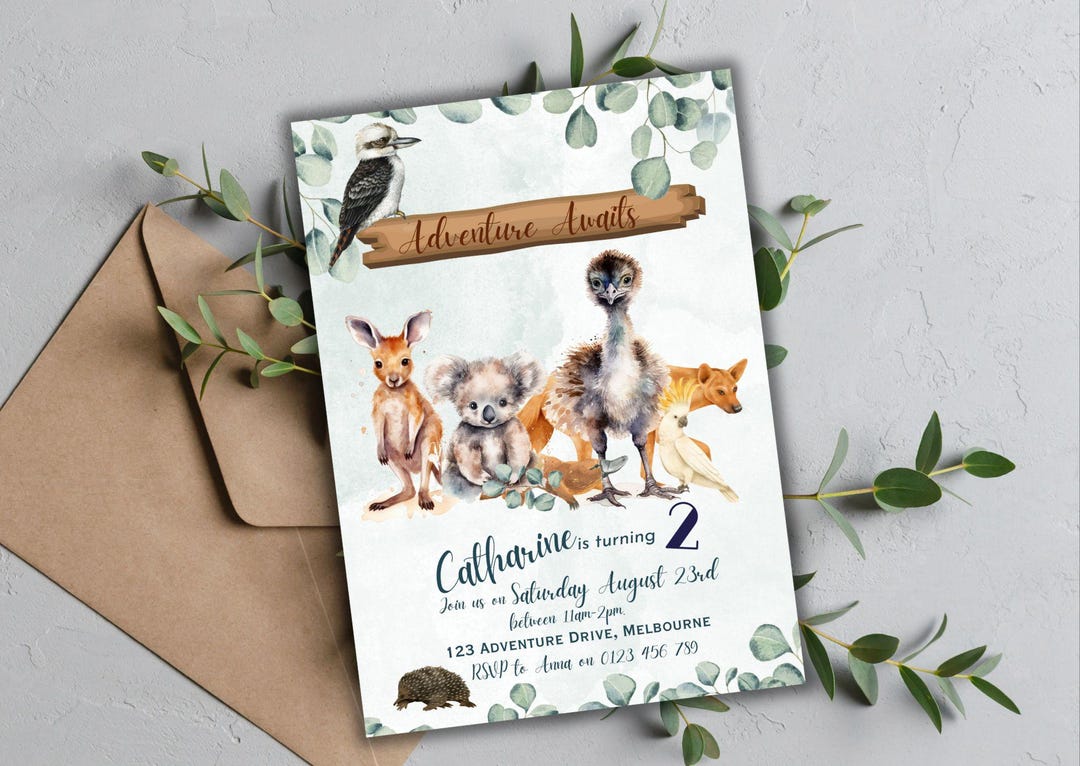Editable Australian Animals Birthday Invitation Template | BOY GIRL ...