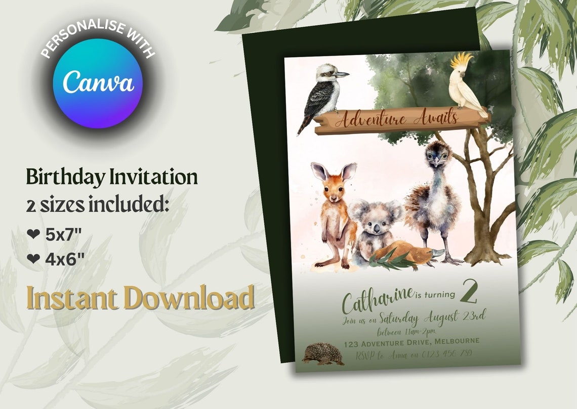 Editable Australian Animals Birthday Invitation Template | BOY GIRL ...
