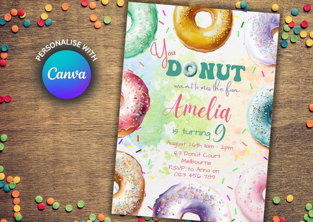 Donuts 03 Birthday Invitation, Donuts Party Invitation, Donuts Birthday ...