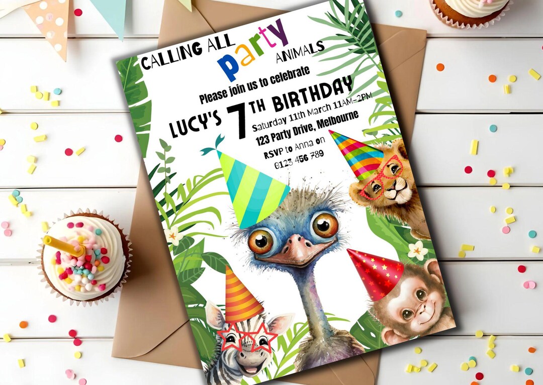 Editable Party Animals Birthday Invitation Template | Calling All Party ...