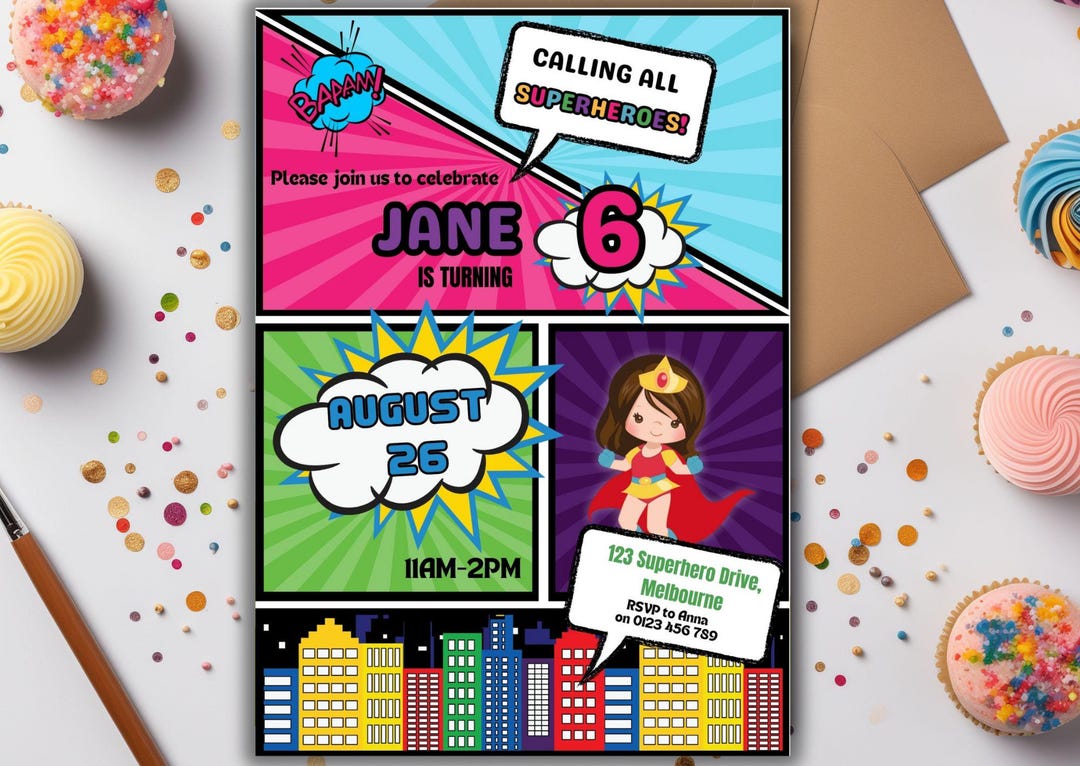 Editable Superhero Birthday Invitation Template | Superhero | Calling ...