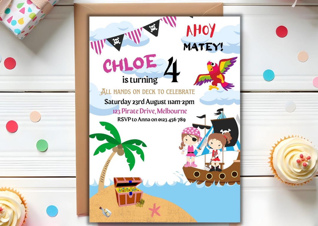 Editable Pirate Birthday Invitation Template | Ahoy Matey! | Pirate ...