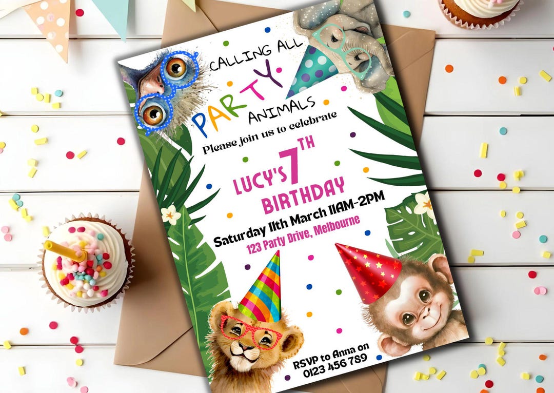 Editable Party Animals Birthday Invitation Template | Calling All Party ...