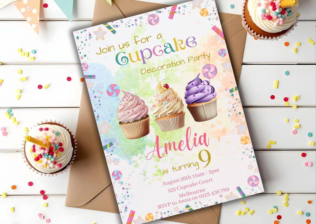 Editable Cupcake Birthday Invitation Template | Cupcake Decoration ...